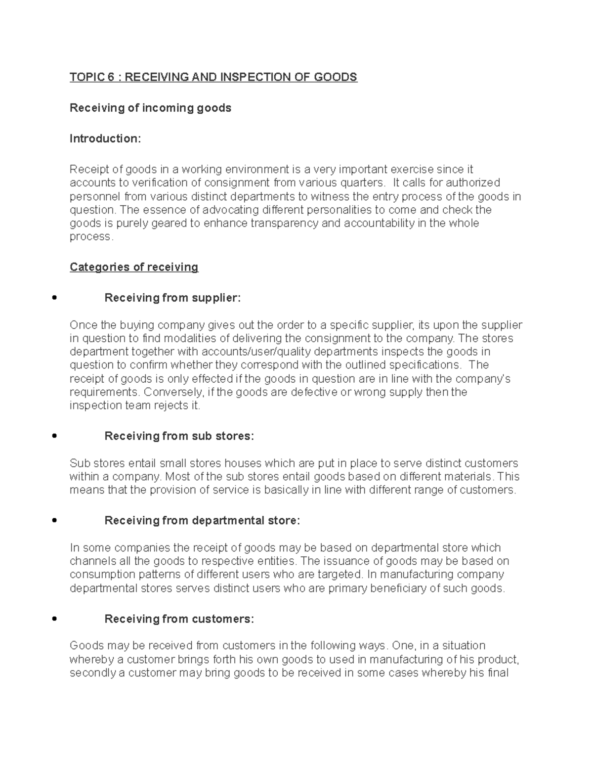 The process of Receiving and issuing of goods - TOPIC 6 : RECEIVING AND ...