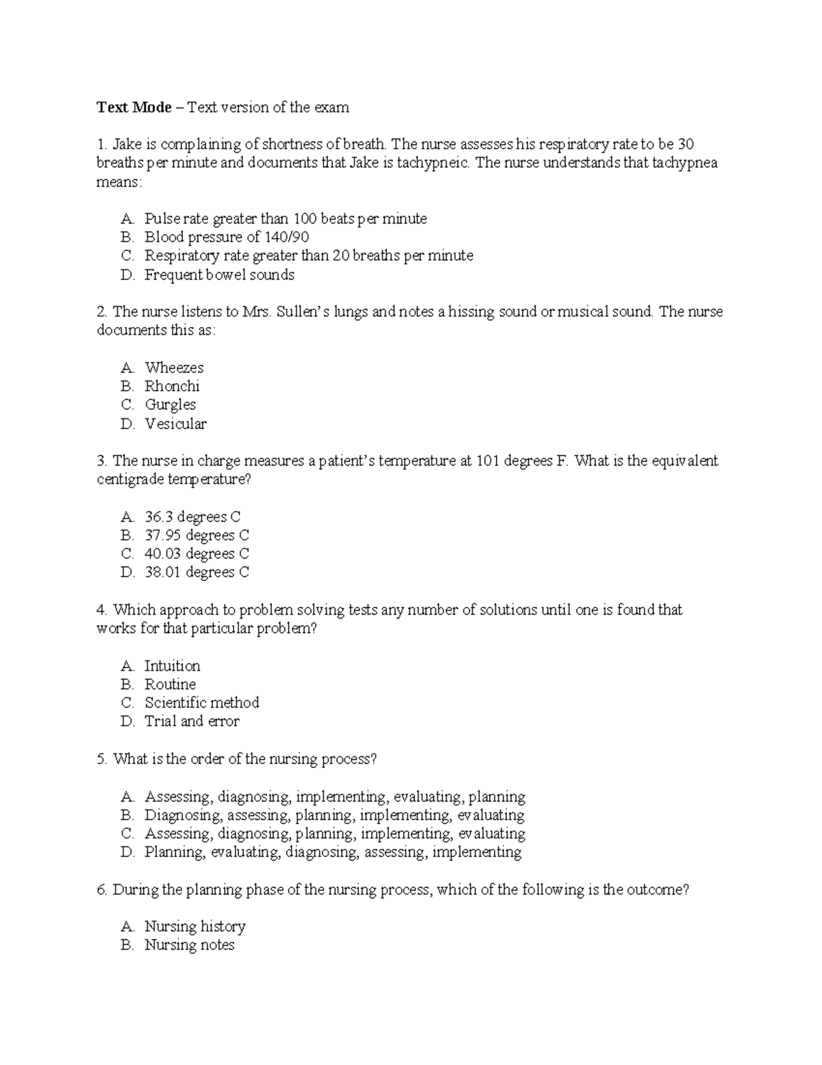 Fundamentals in Nursing: Exam 1 Review and Answers - Studocu