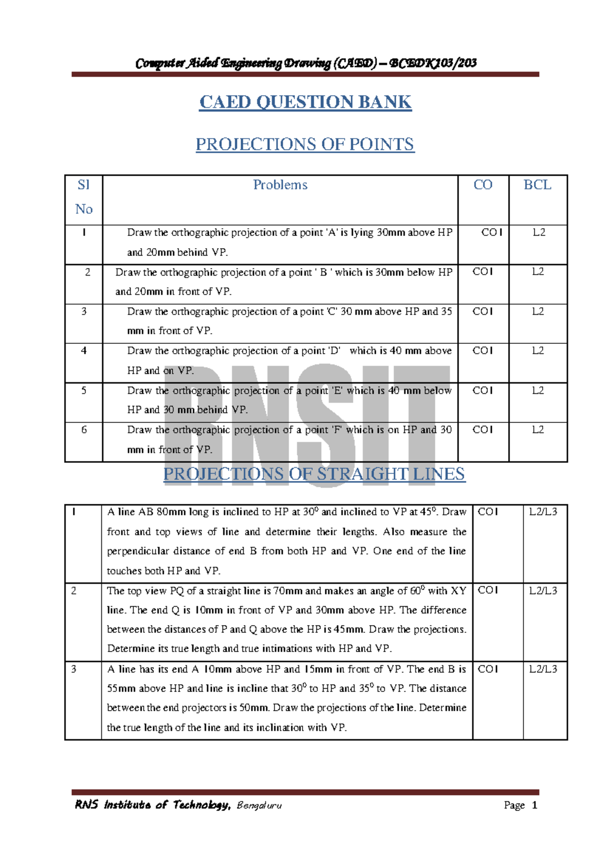 CAED Question Bank: Projections, Solids, and Isometric Techniques - Studocu