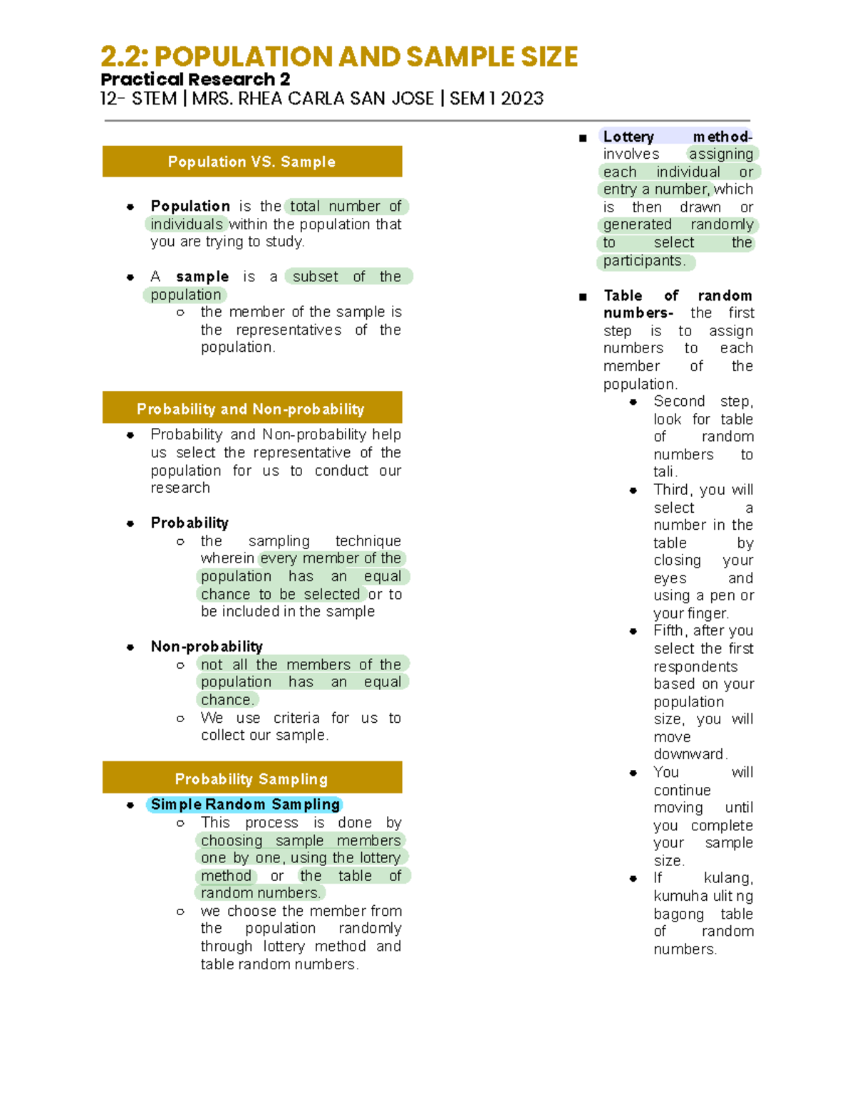Population and Sample Size Concepts - PR2 12 - STEM SEM 1 2023 - Studocu