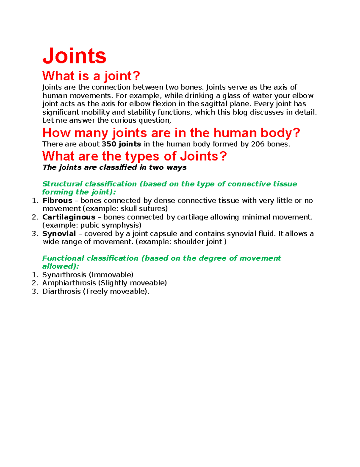 Joints: Types, Functions, and Common Conditions Explained - Studocu