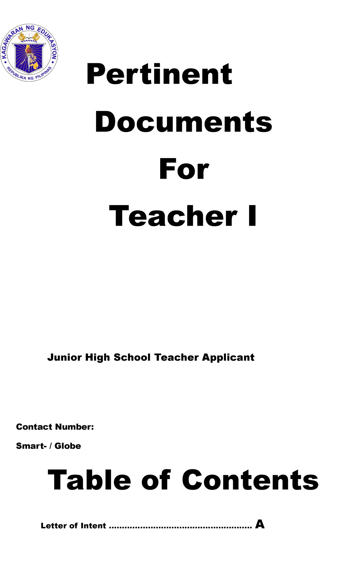 Tabbing and Pertinent Documents Format - Pertinent Documents For Teacher I Junior High School ...