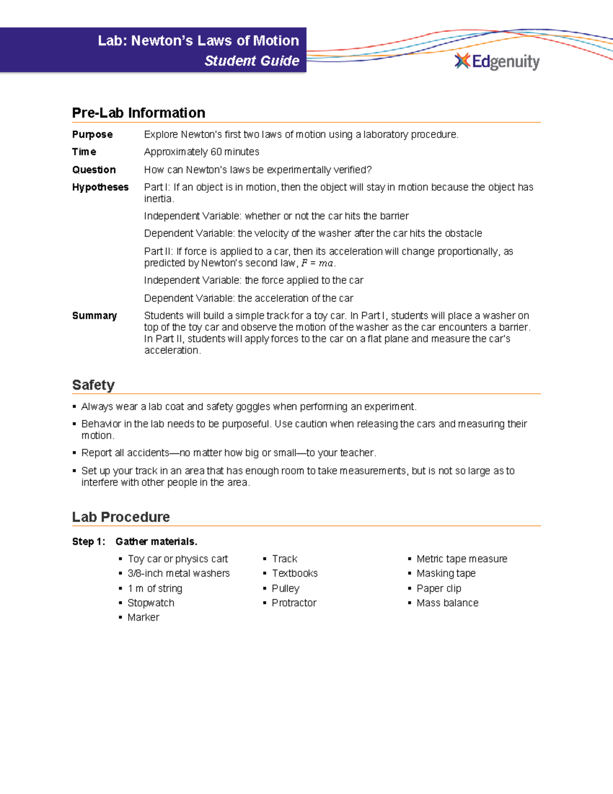 Lab-Newton's Laws of Motion-student guide - Lab: Newton’s Laws of ...