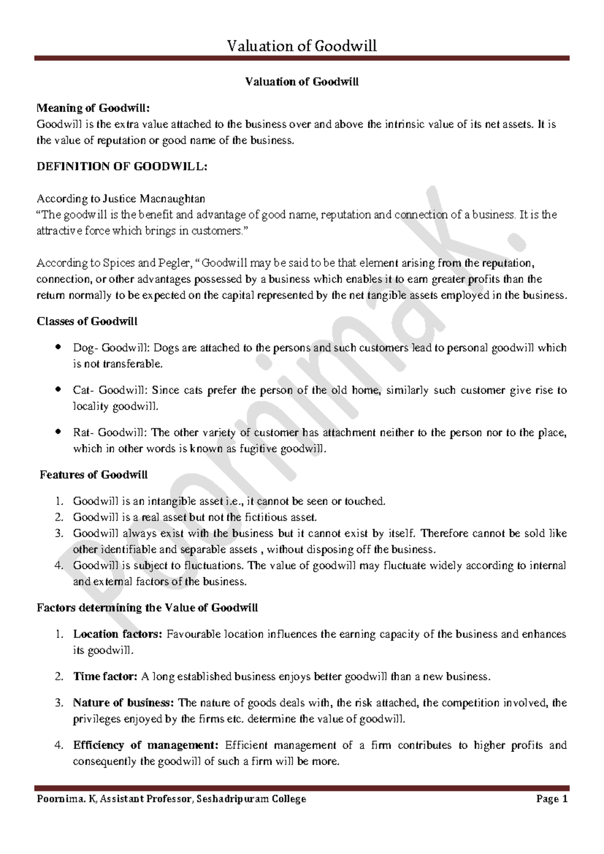 Unit-4: Valuation of Goodwill and Shares - Comprehensive Guide - Studocu