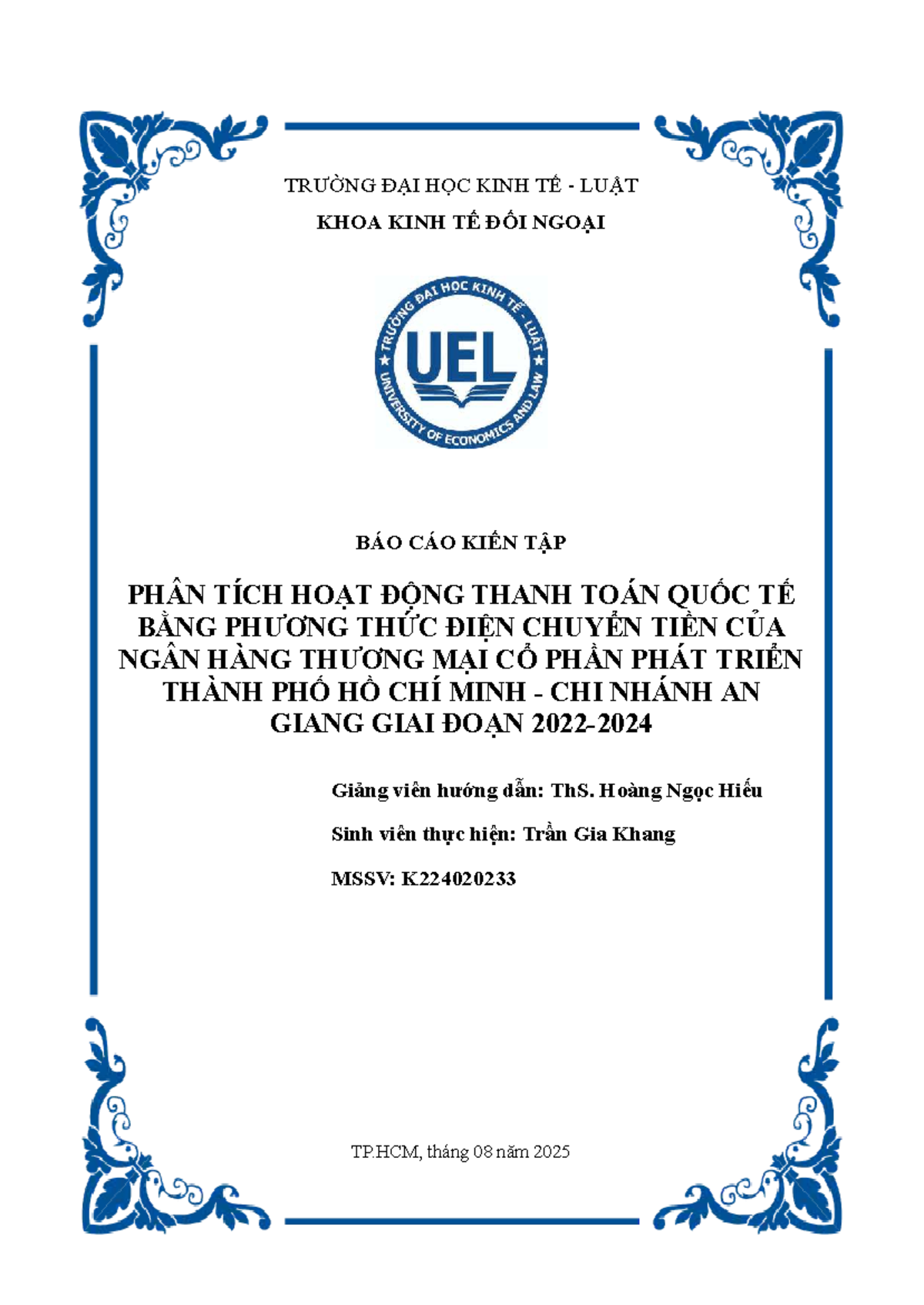 Báo cáo Kiến Tập 402: Phân Tích Hoạt Động Thanh Toán Quốc Tế Tại HDBank ...