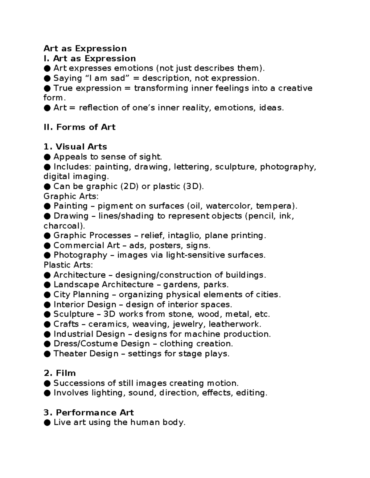 ARTS 101: Midterm Study Guide on Art Forms and Expression - Studocu