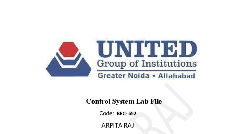 Control System Lab Experiments (CS 652) - MATLAB Toolbox Insights - Studocu