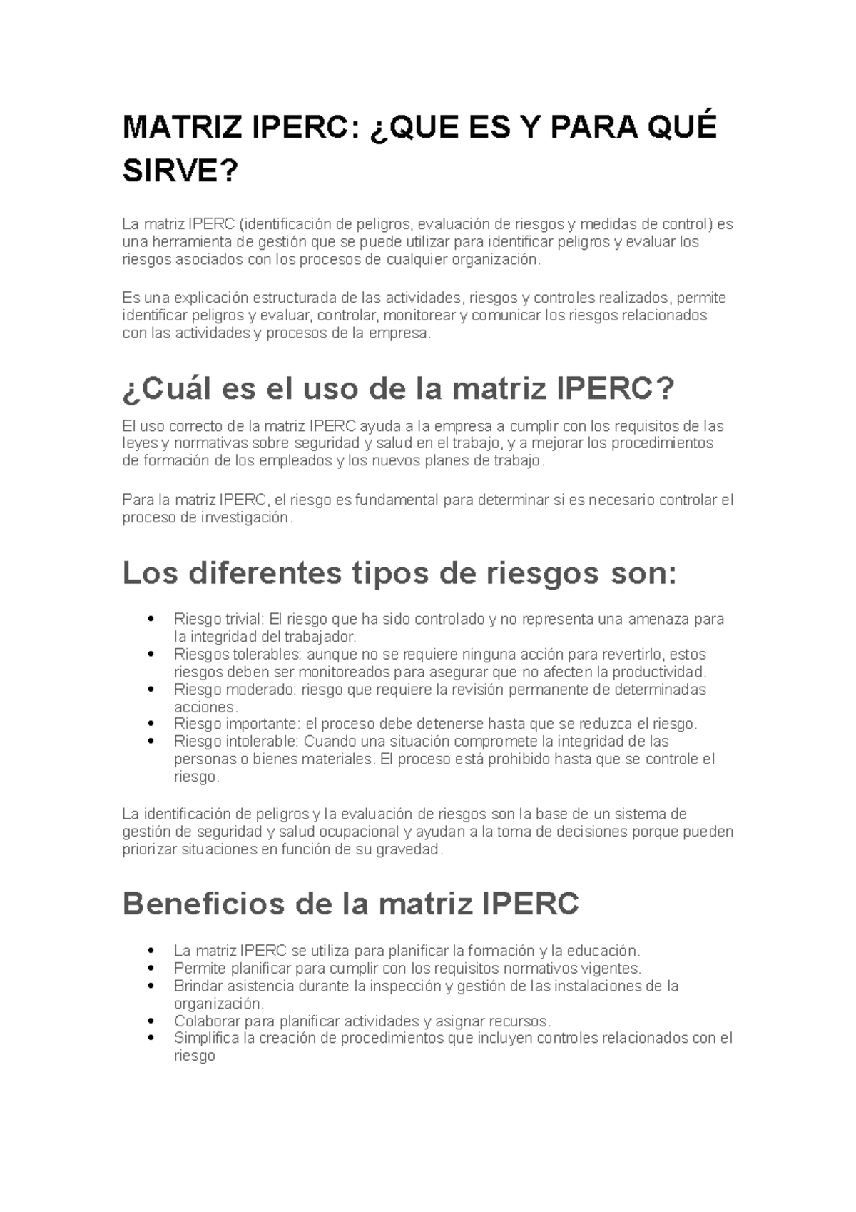 Matriz Iperc - MATRIZ IPERC: ¿QUE ES Y PARA QUÉ SIRVE? La matriz IPERC (identificación de ...