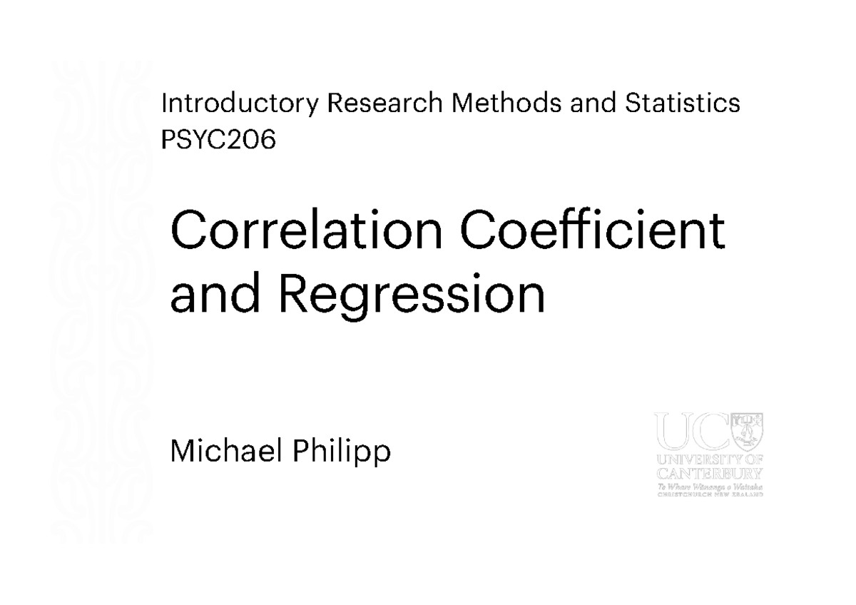 PSYC206 Lecture 12: Correlation Coefficient & Regression Analysis - Studocu