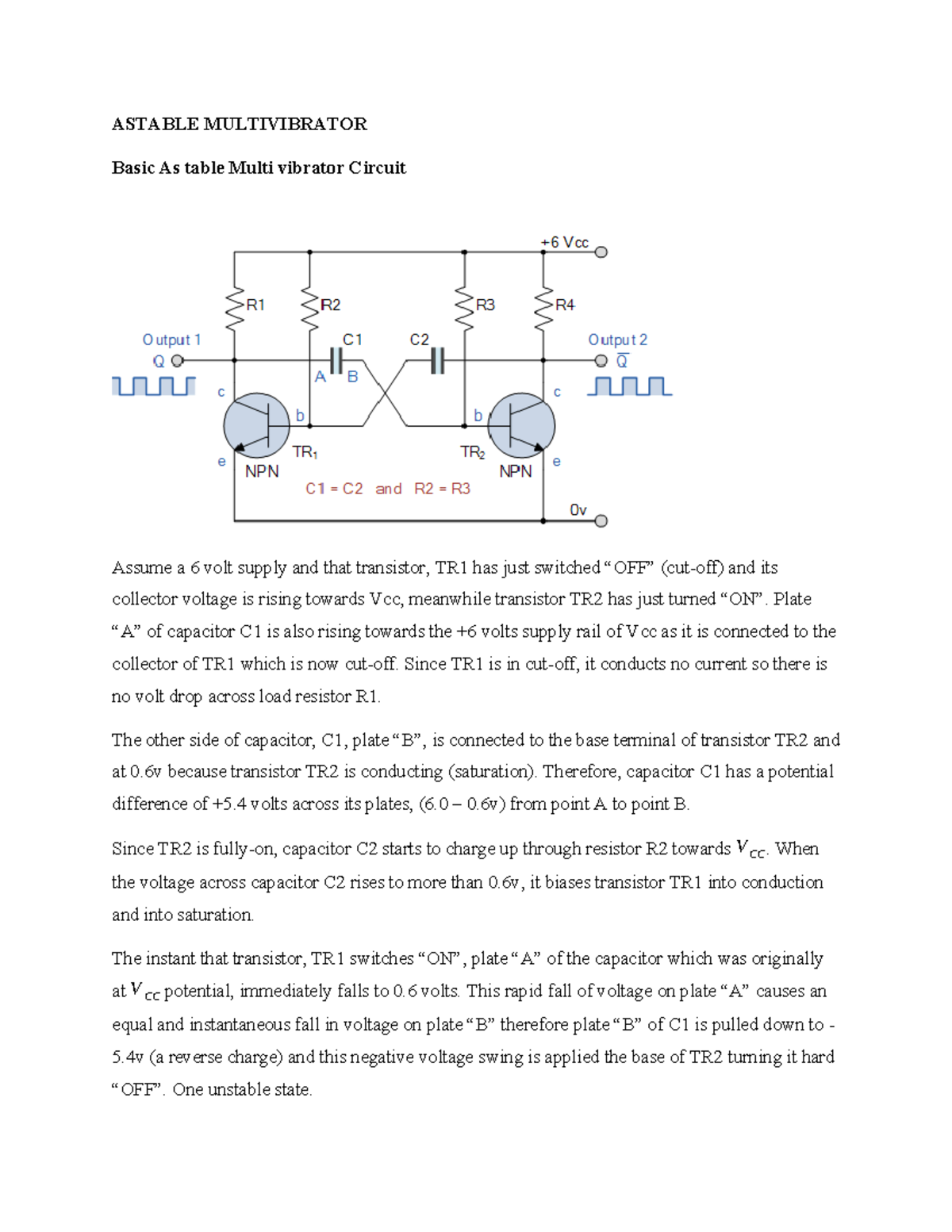 ASTABLE MULTIVIBRATOR Circuit Analysis and Operation Notes - Studocu