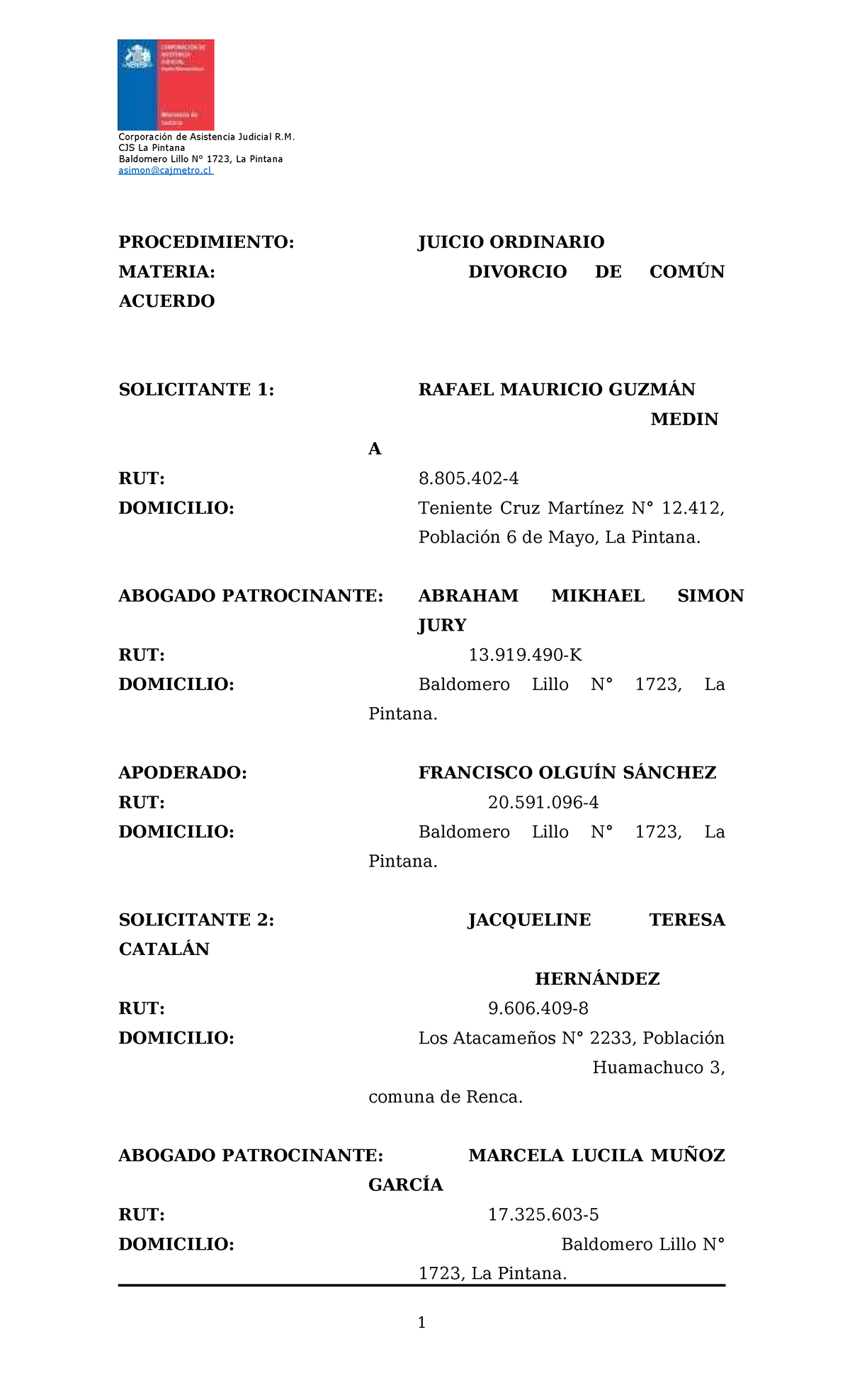 Divorcio de Común Acuerdo - Procedimiento Judicial CJS R.M. - Studocu