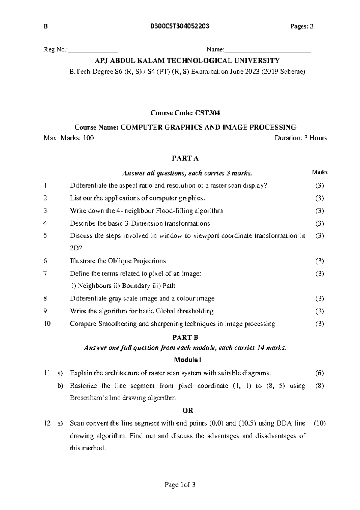 CST304 - Computer Graphics & Image Processing June 2023 Exam QP - Studocu