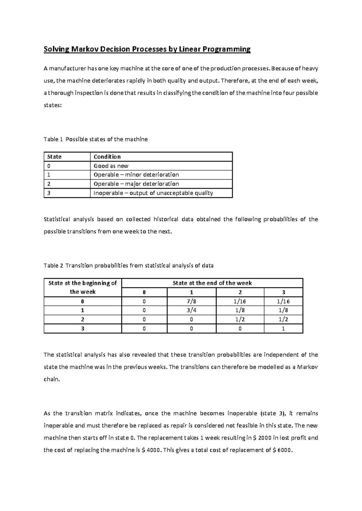 Markov Decision Processes Via Linear Programming Problem And Solution