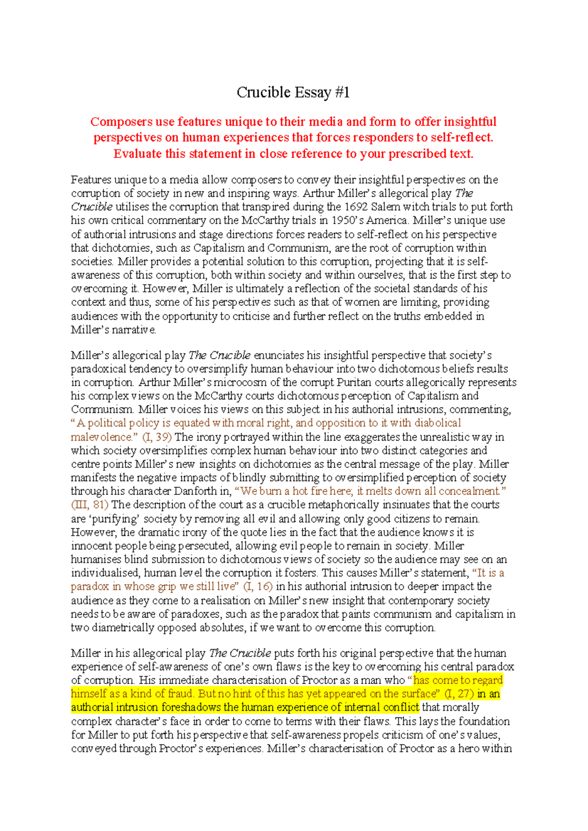 Crucible Essay: Analyzing Miller’s Insights on Corruption & Society ...