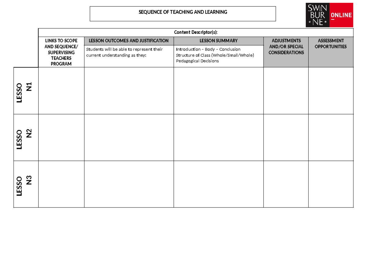 GTPA Lesson Plan Template and Teaching Sequence Overview - Studocu