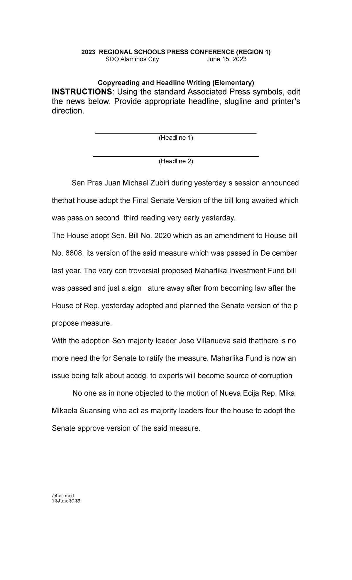 CRHW Elem RSPC 1 - Copyreading & Headline Writing Guidelines - Studocu