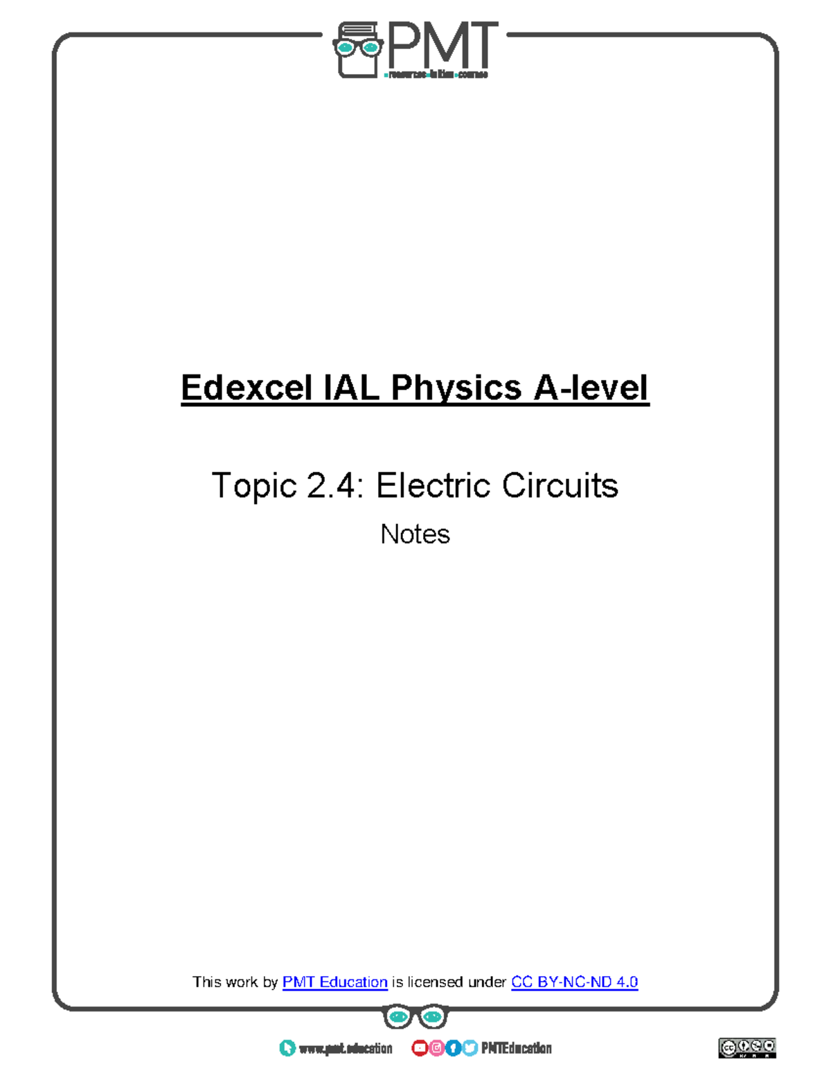 Edexcel IAL Physics 2.4: Comprehensive Electric Circuits Notes - Studocu