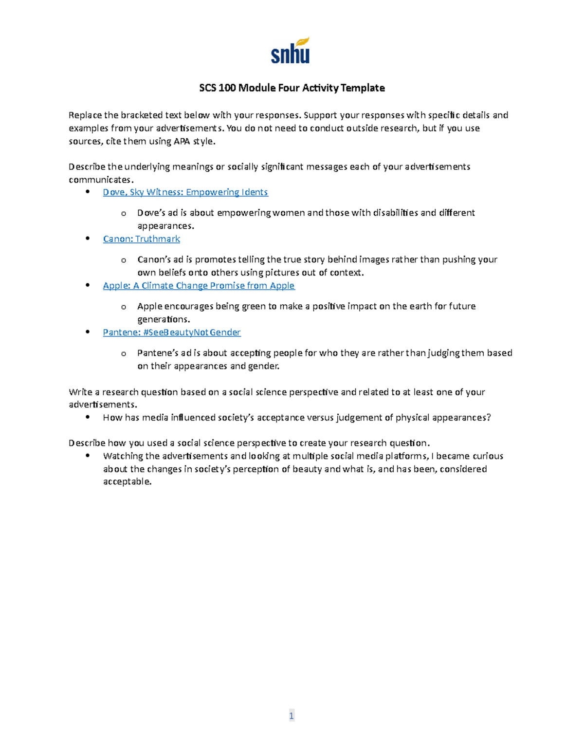 SCS 100 MOD 2 Completed - SCS 100 Module Two Activity Template Replace ...