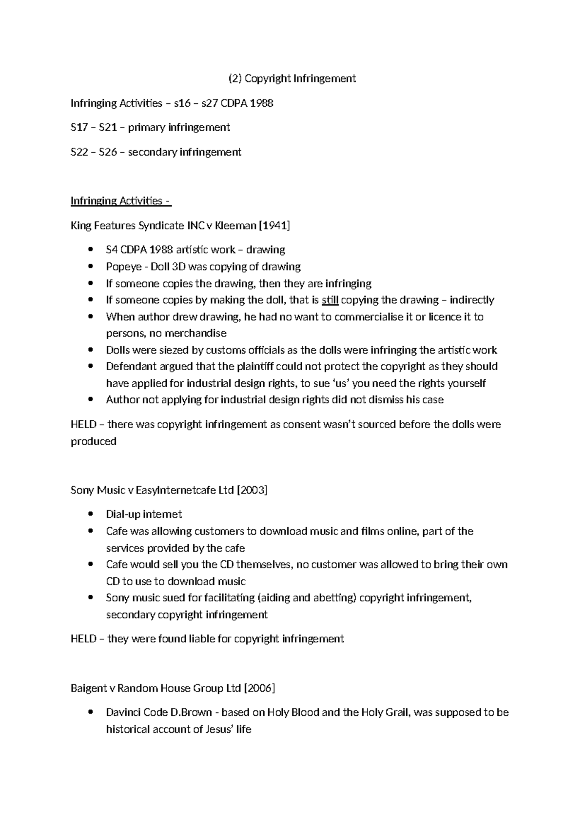 (2) Copyright Infringement - (2) Copyright Infringement Infringing ...