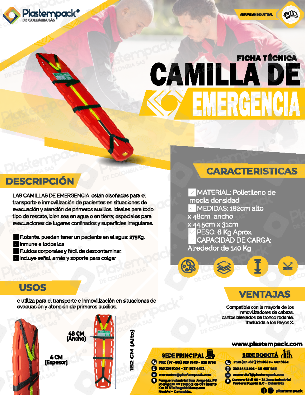 Ficha Tecnica Camilla DE Emergencia - Plastempack R SEGURIDAD INDUSTRIAL DE COLOMBIA SAS FICHA ...