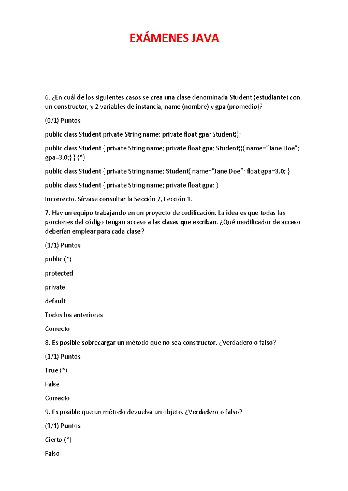 Examen Final JAVA - Preguntas y Respuestas - Studocu