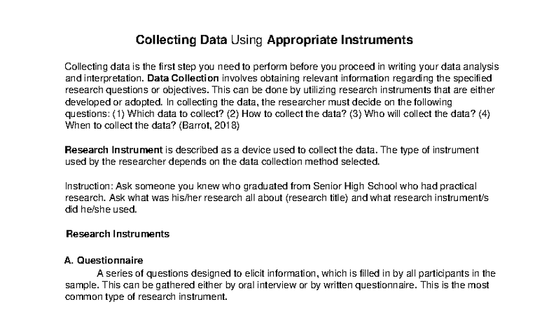 PR2 Q2: Data Collection Methods and Instruments Overview - Studocu