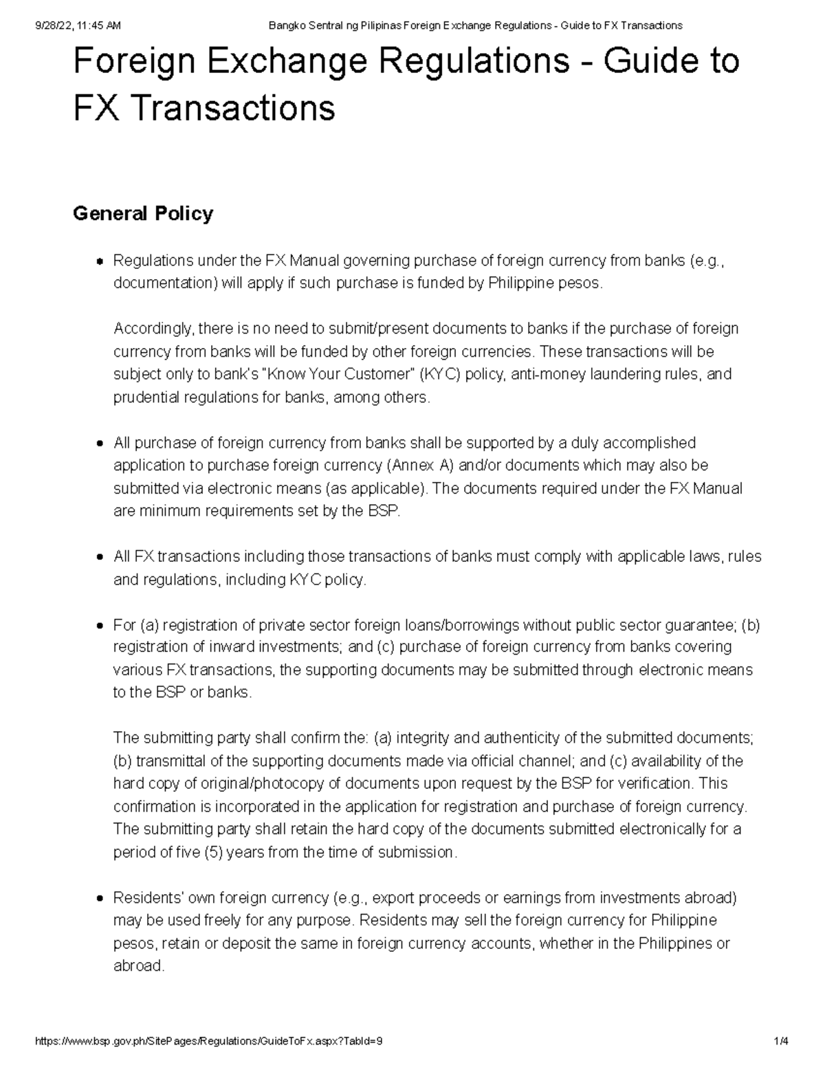 BSP - Comprehensive Guide on Foreign Exchange Policy and Regulations ...