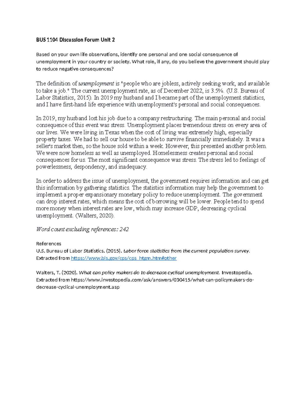 BUS 1104 Discussion Forum: Personal & Social Consequences of ...