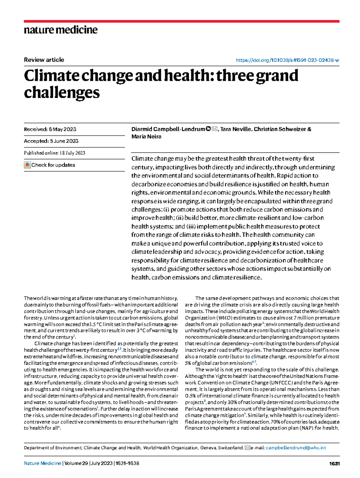 Climate Change and Health: Addressing Three Grand Challenges (Paper 7 ...