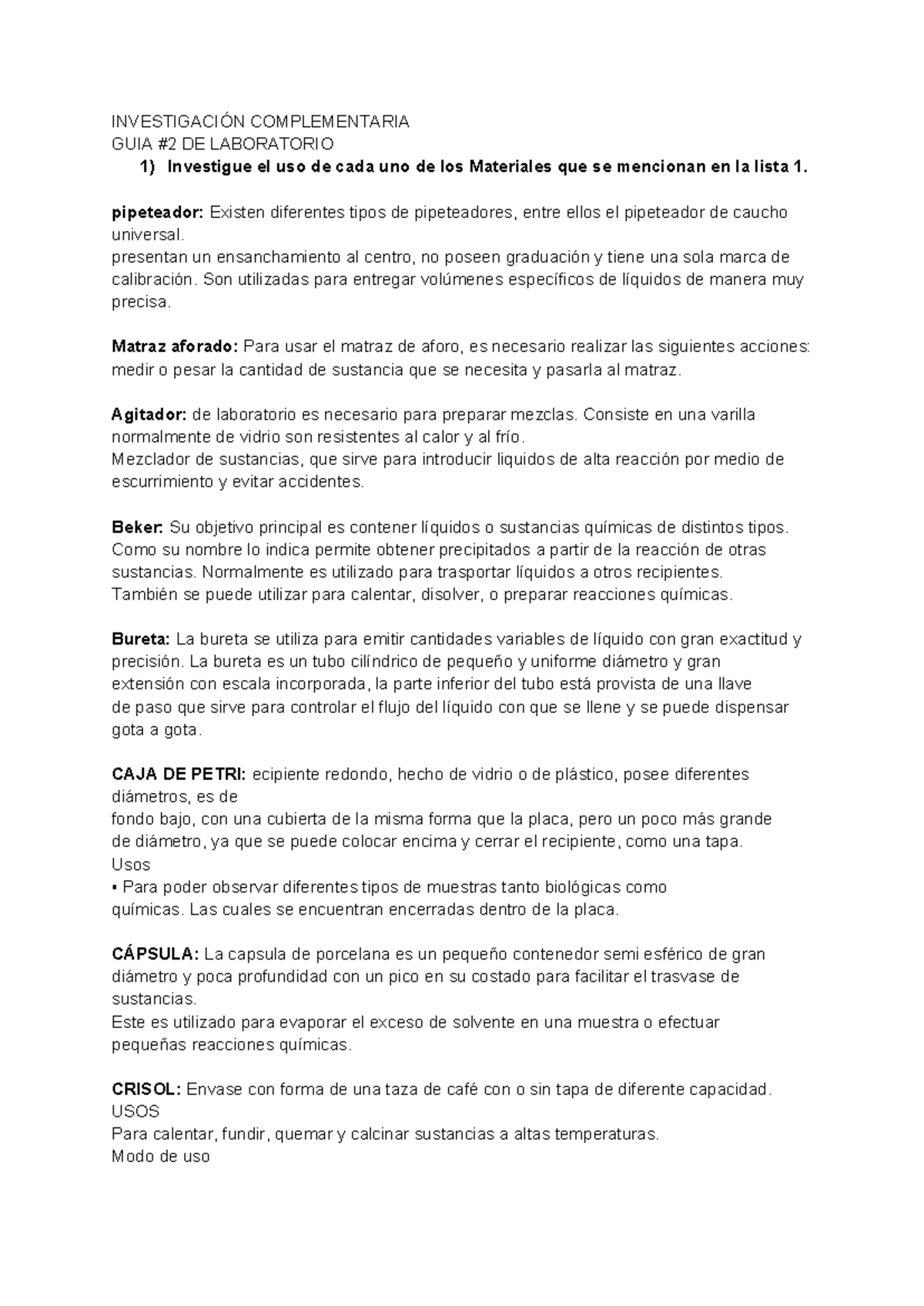 Guía de Laboratorio: Uso de Materiales en Experimentos - Studocu