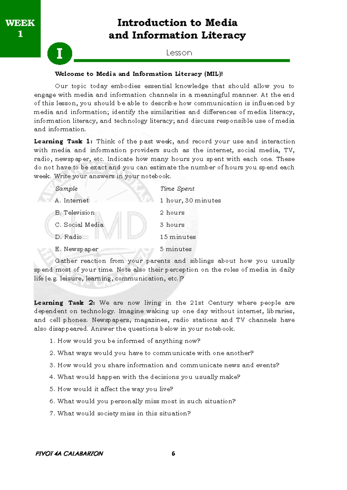 Week 1 Activity 1 - MIL Subject - Introduction to Media and Information ...