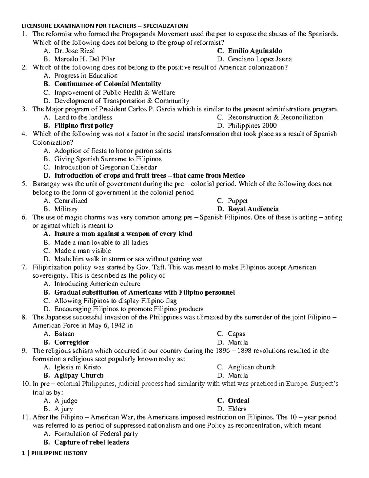 Philippine History Quiz Answers: Key Topics & Insights - Studocu