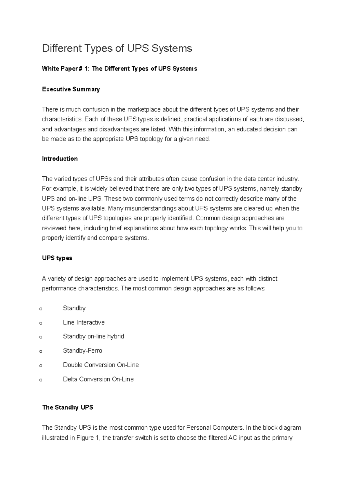 Different Types of UPS Systems: A Comprehensive Overview - Studocu
