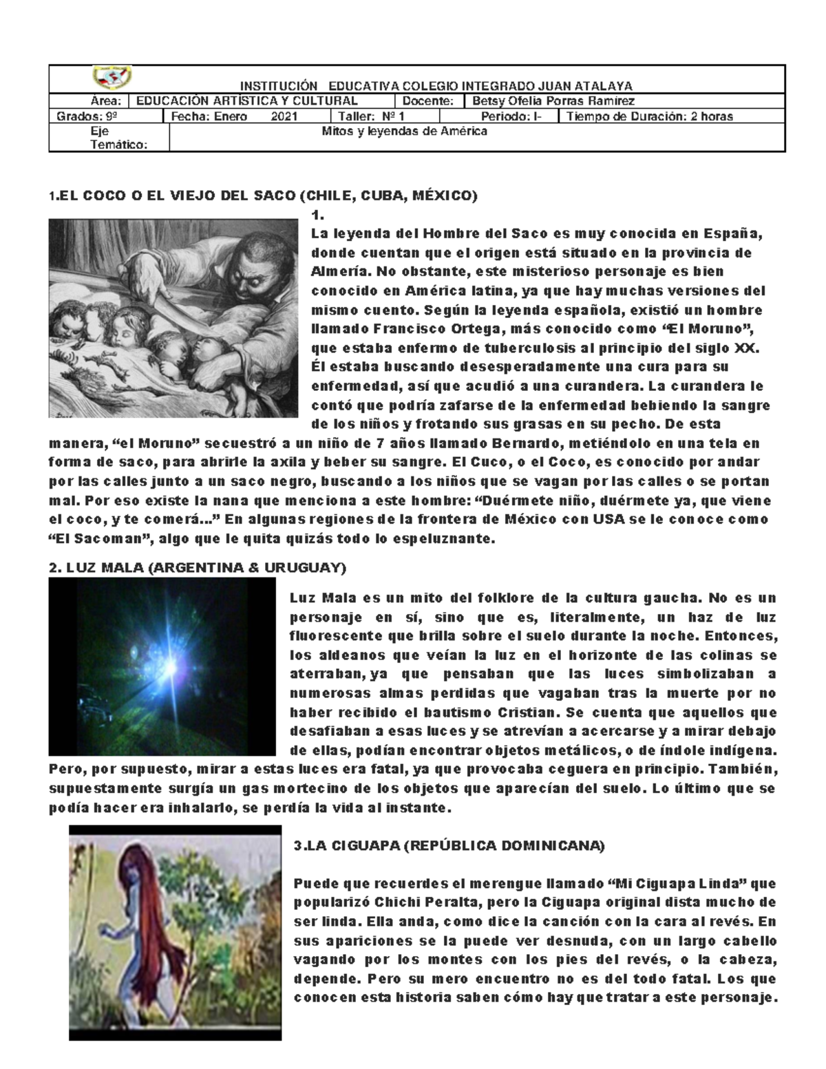 Taller 1 Taller Mitos Y Leyendas DE America Grado 9-convertido - 1 .EL ...