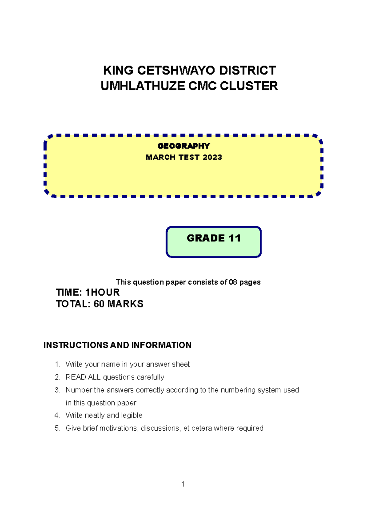 Null-1111 - Grade 11 Term 1 Test - KING CETSHWAYO DISTRICT UMHLATHUZE ...