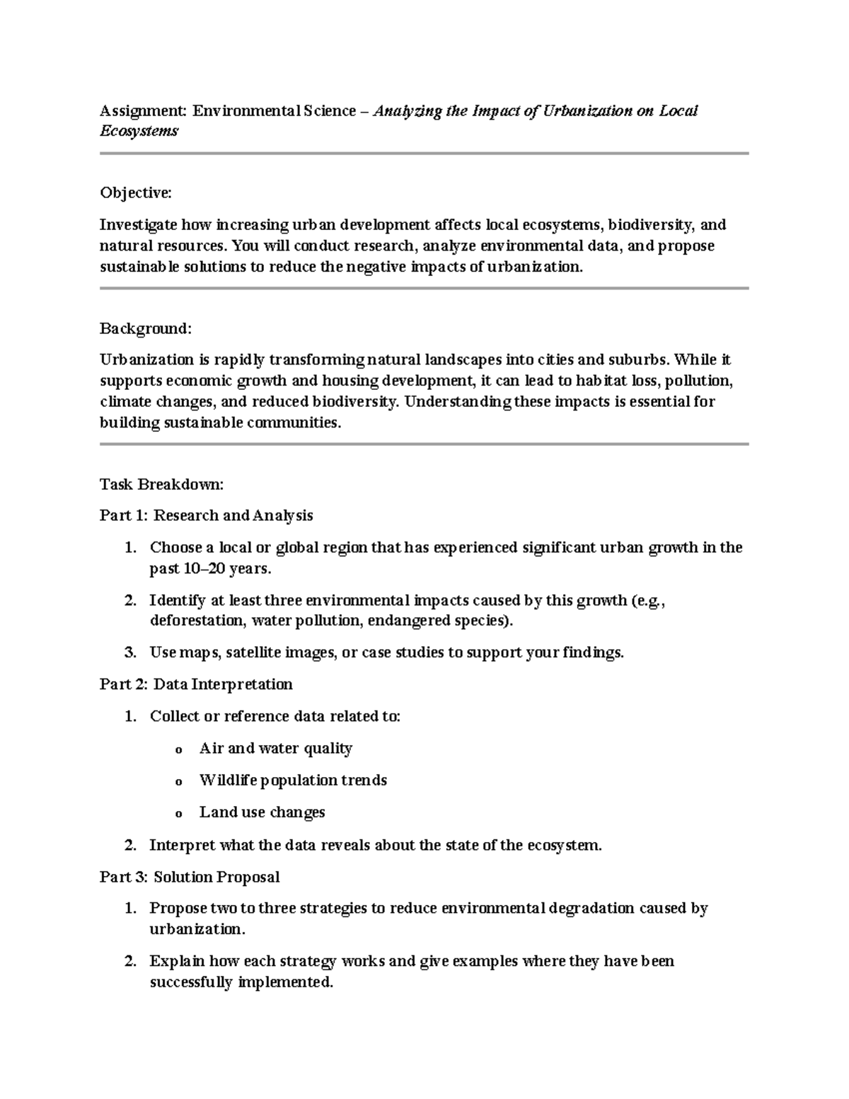 Yurrrr - lecture notes - Assignment: Environmental Science – Analyzing ...