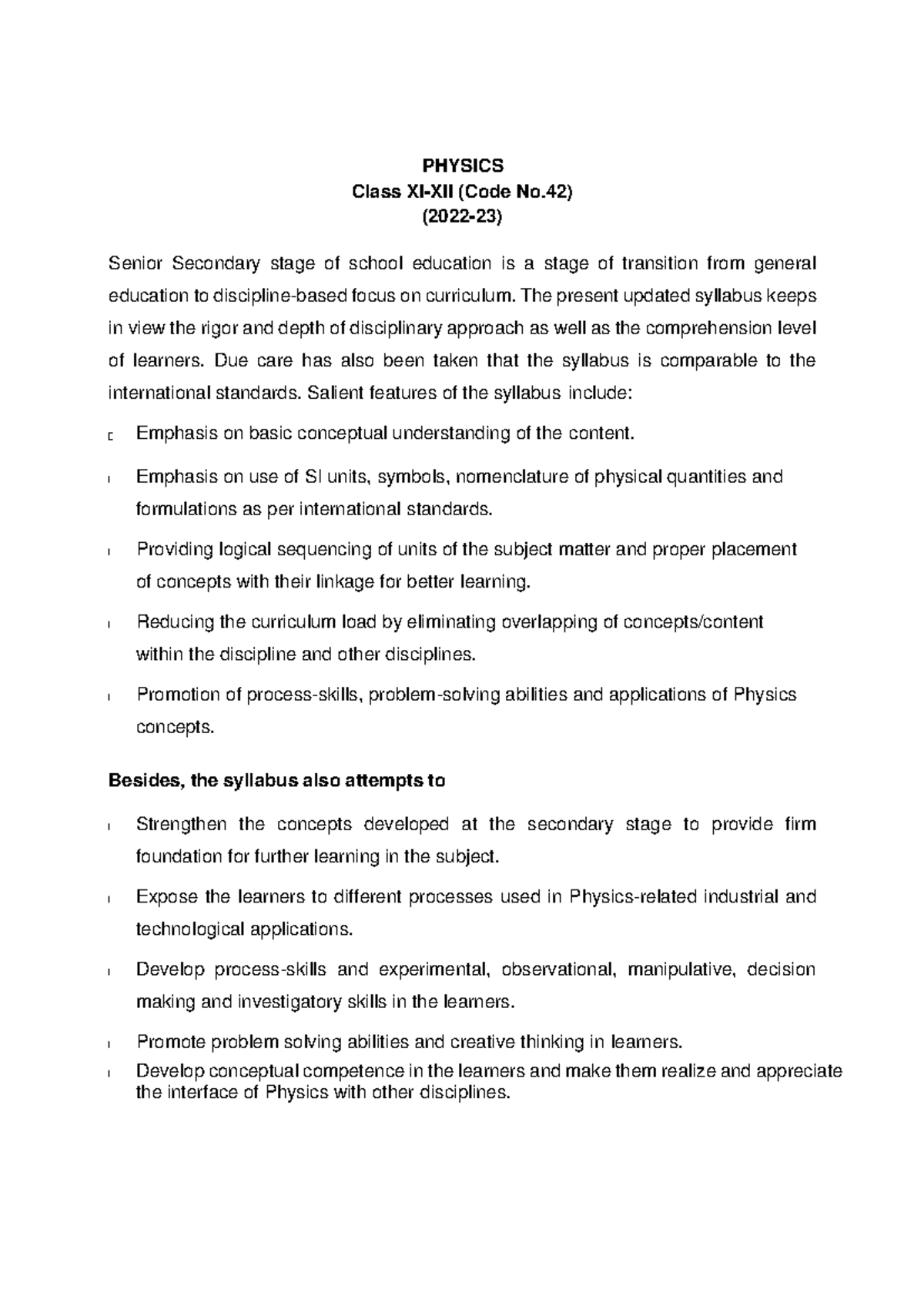 Physics (Code No. 042) senior secondary syllabus overview 2022-23 - Studocu