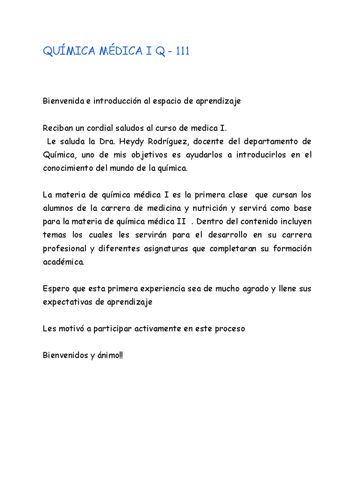 Programación Didáctica Química Médica I QQ-111: Introducción y ...