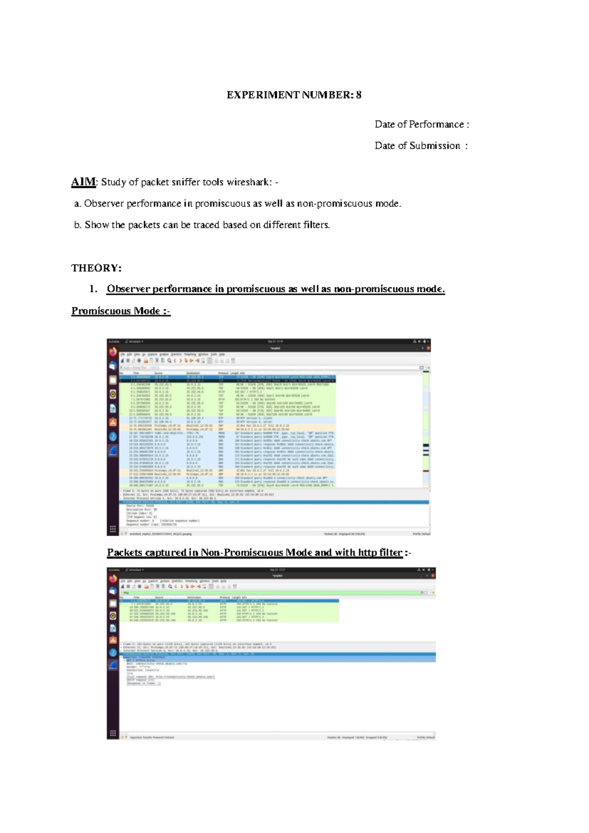 Experiment 8: Study of Wireshark Packet Sniffer Tools - Studocu