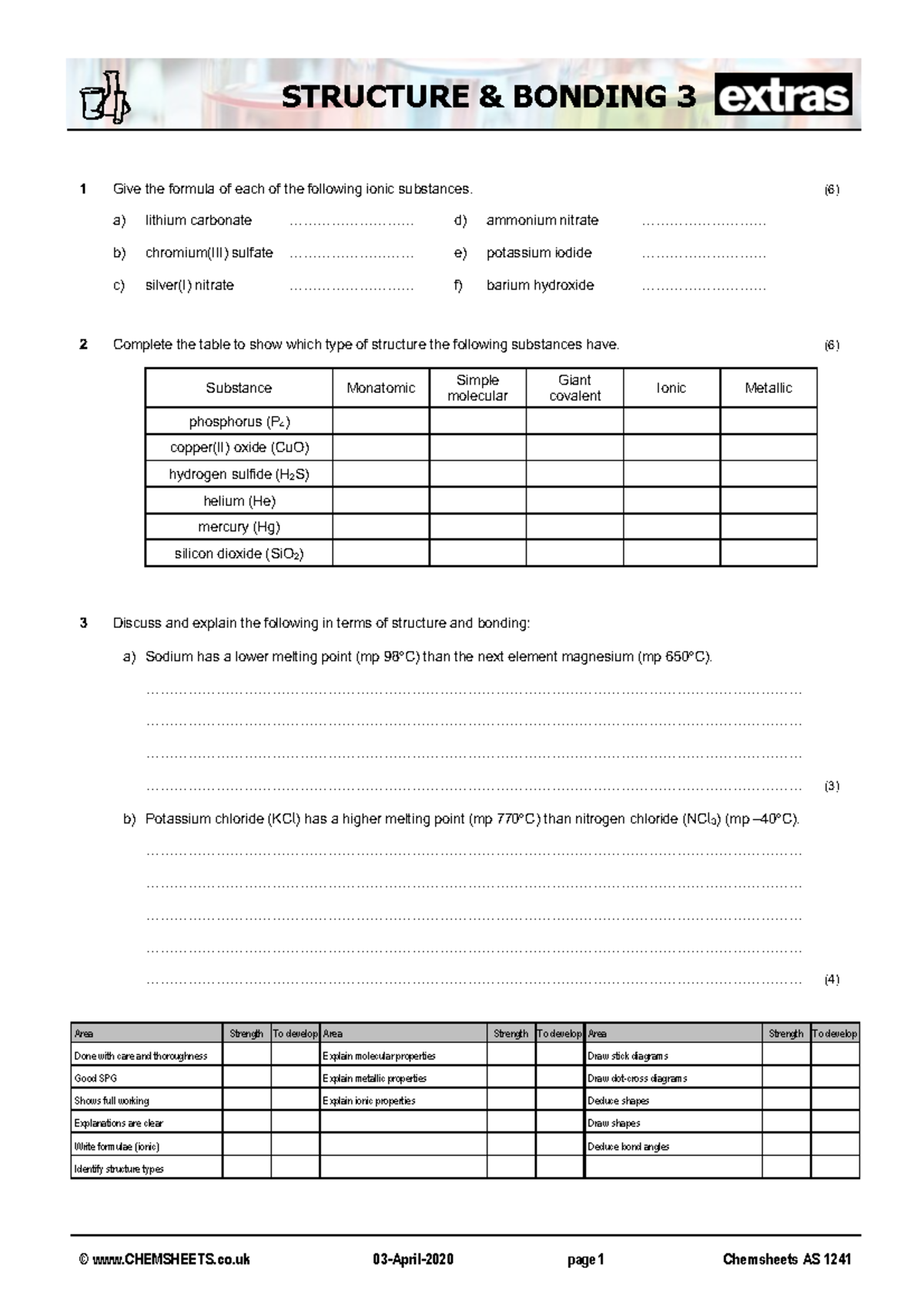 Chemsheets AS 1241: GCSE Structure & Bonding 3 Notes - Studocu
