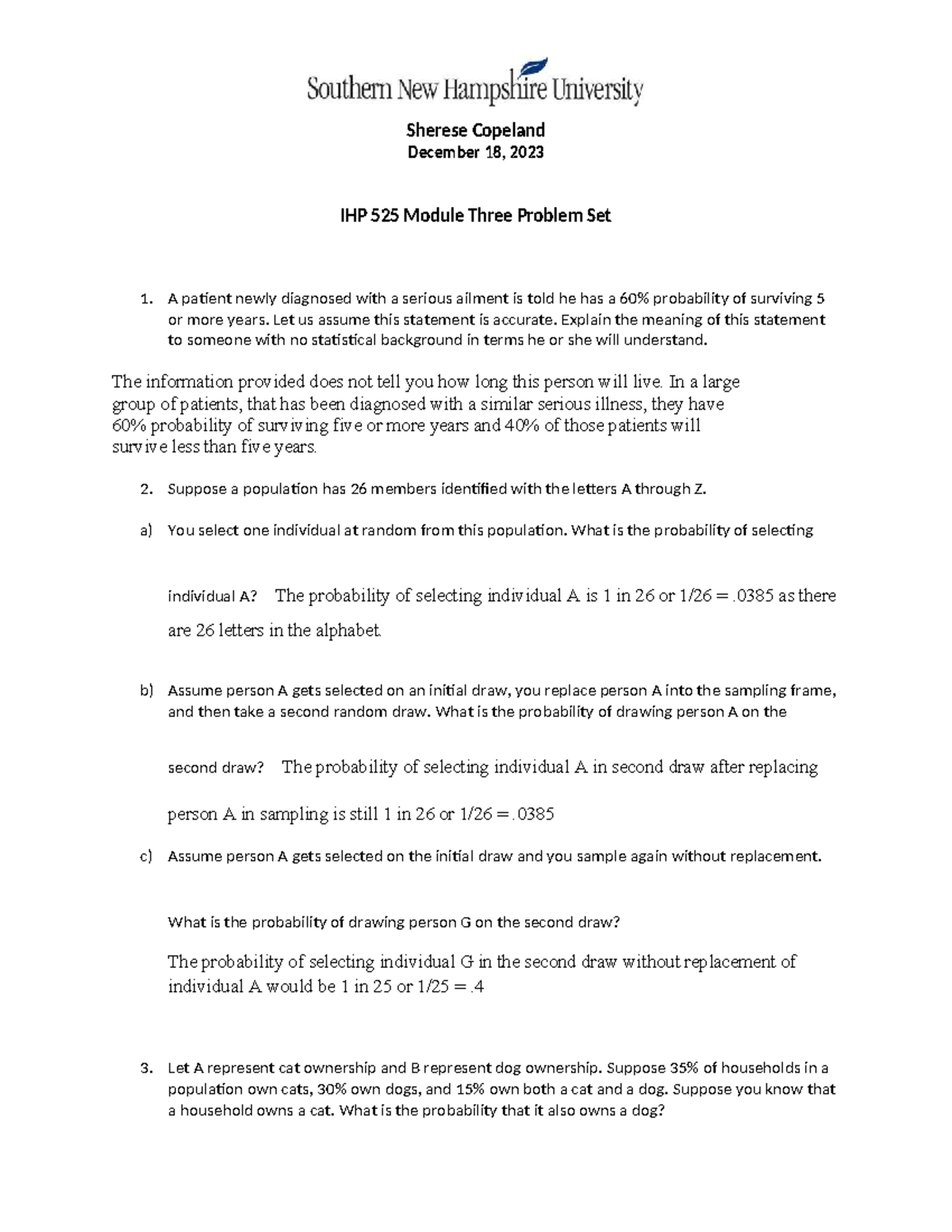 IHP 525 Module 3 Problem Set 1 - Understanding Probability Concepts ...