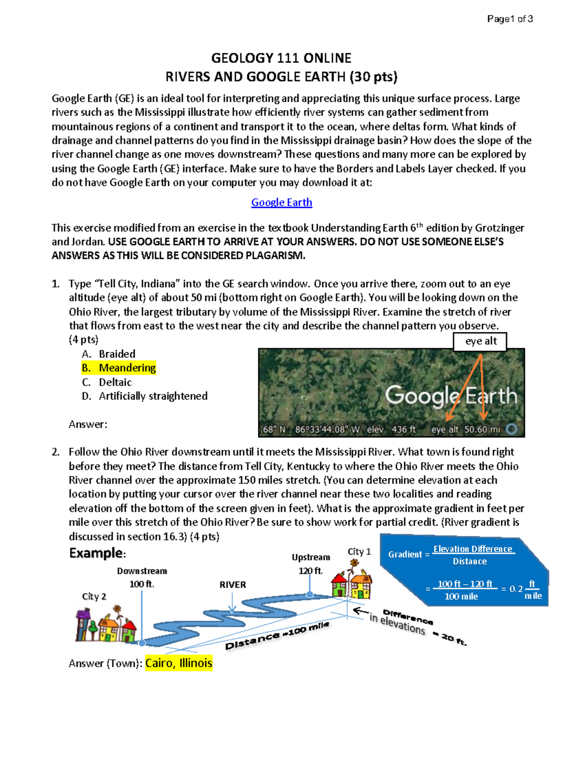 GEOLOGY 111: Assignment 7B - Exploring Rivers via Google Earth - Studocu