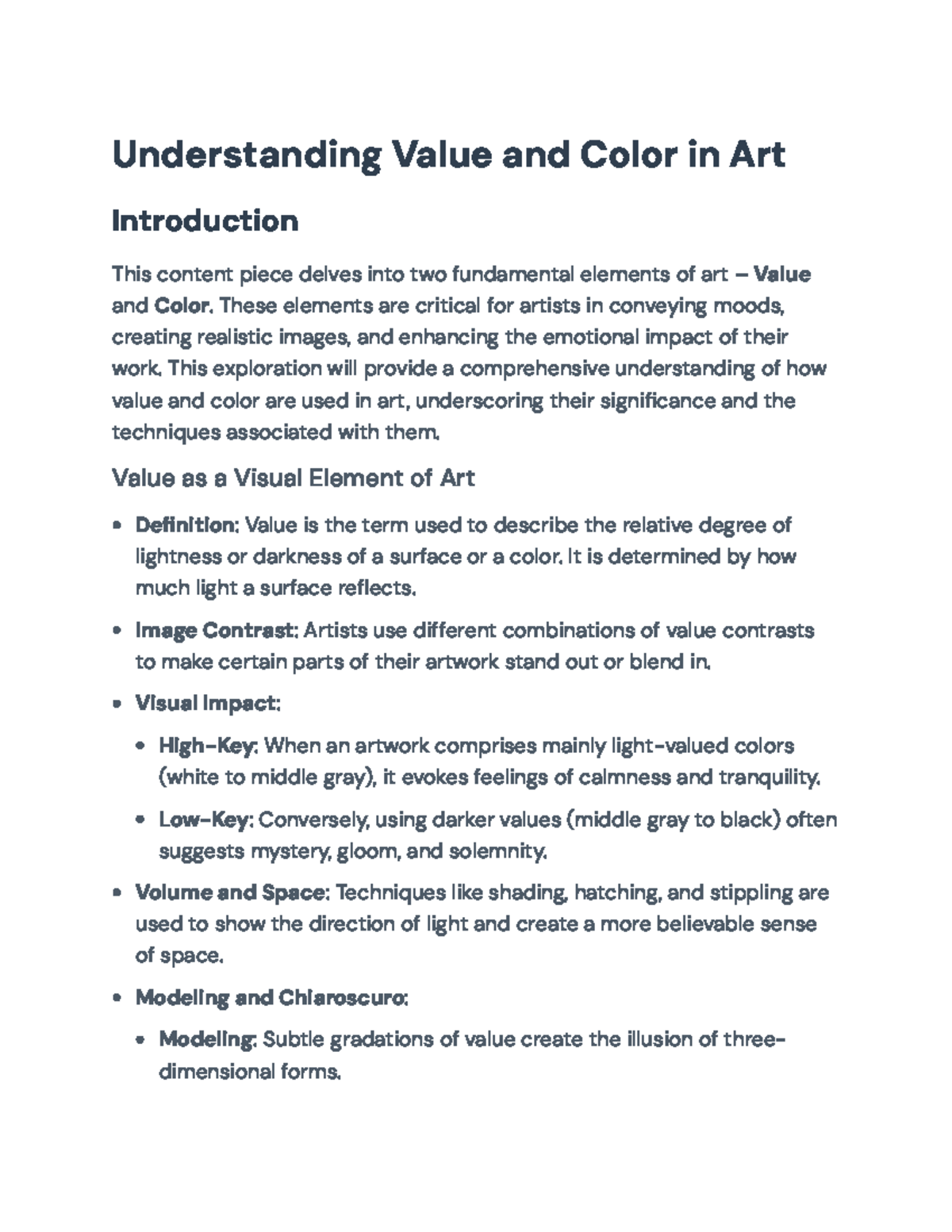 Understanding Value & Color in Art: Essential Concepts (ART101) - Studocu