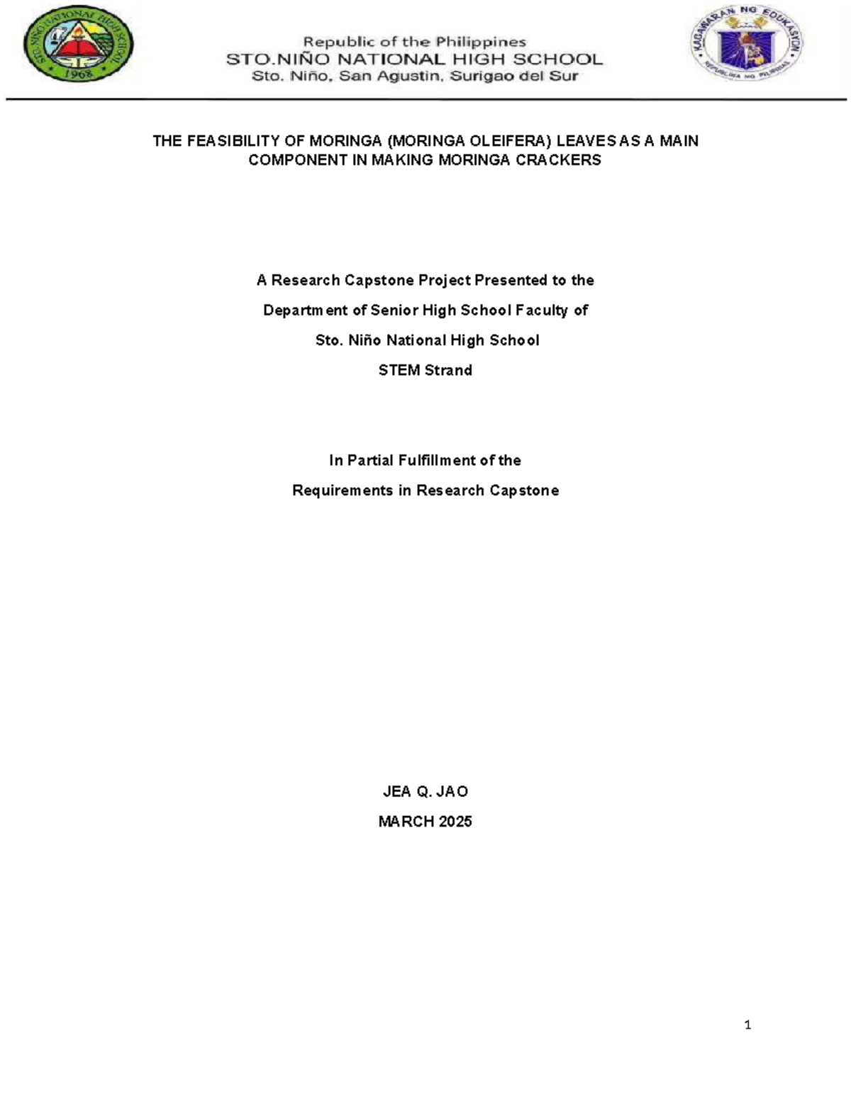Feasibility Study of Moringa Leaves in Moringa Crackers (JEA Capstone ...