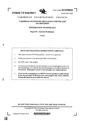 CSEC IT May/June 2024 P2 Study Notes on Cybersecurity & Investments ...