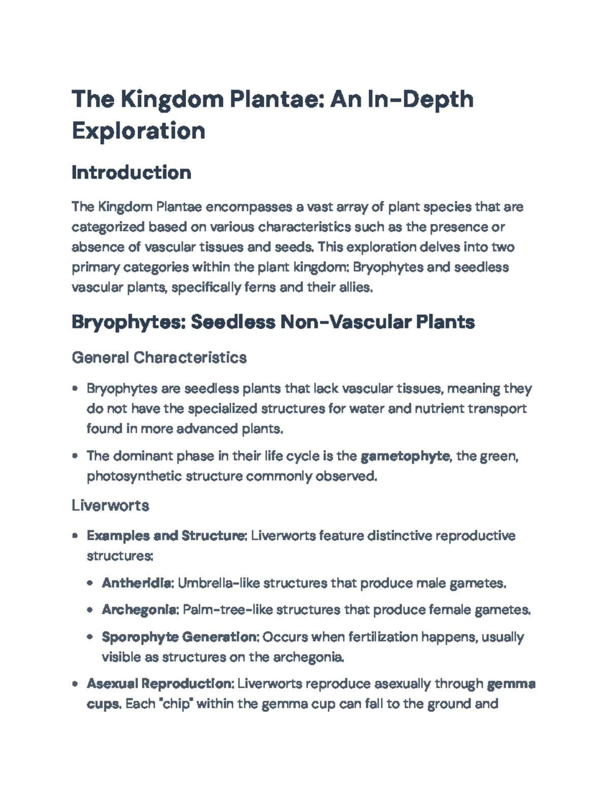 Kingdom Plantae Overview: Bryophytes & Seedless Vascular Plants - The ...