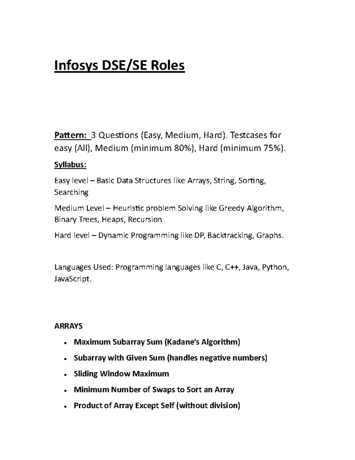 Infosys DSE Exam: Coding Problems & Solutions (Easy to Hard) - Studocu
