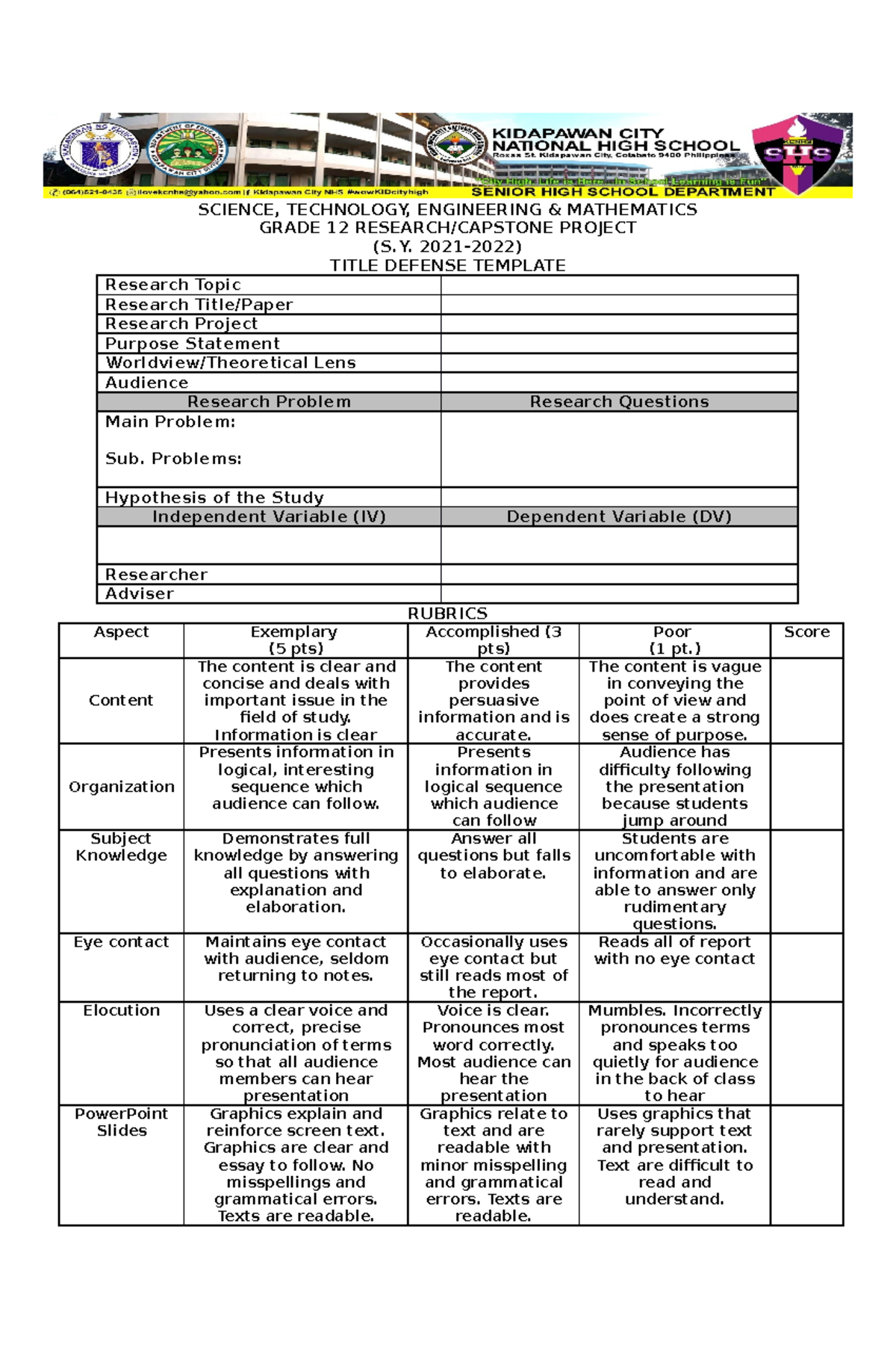 Grade 12 Research Capstone Project Title Defense Template - Studocu