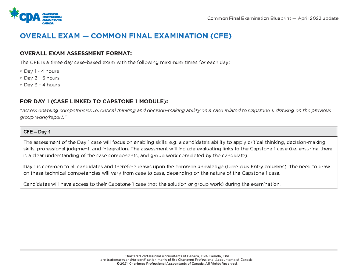 01288-EC-CFE Common Final Exam Blueprint Overview - Studocu