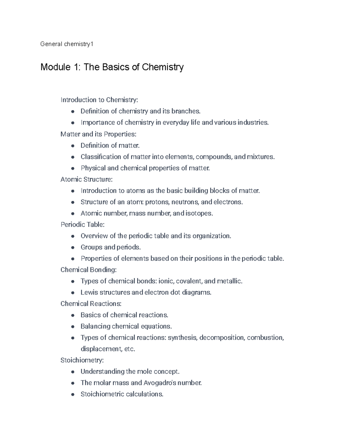 CHEM 101: General Chemistry Notes - Modules 1-5 Overview - Studocu